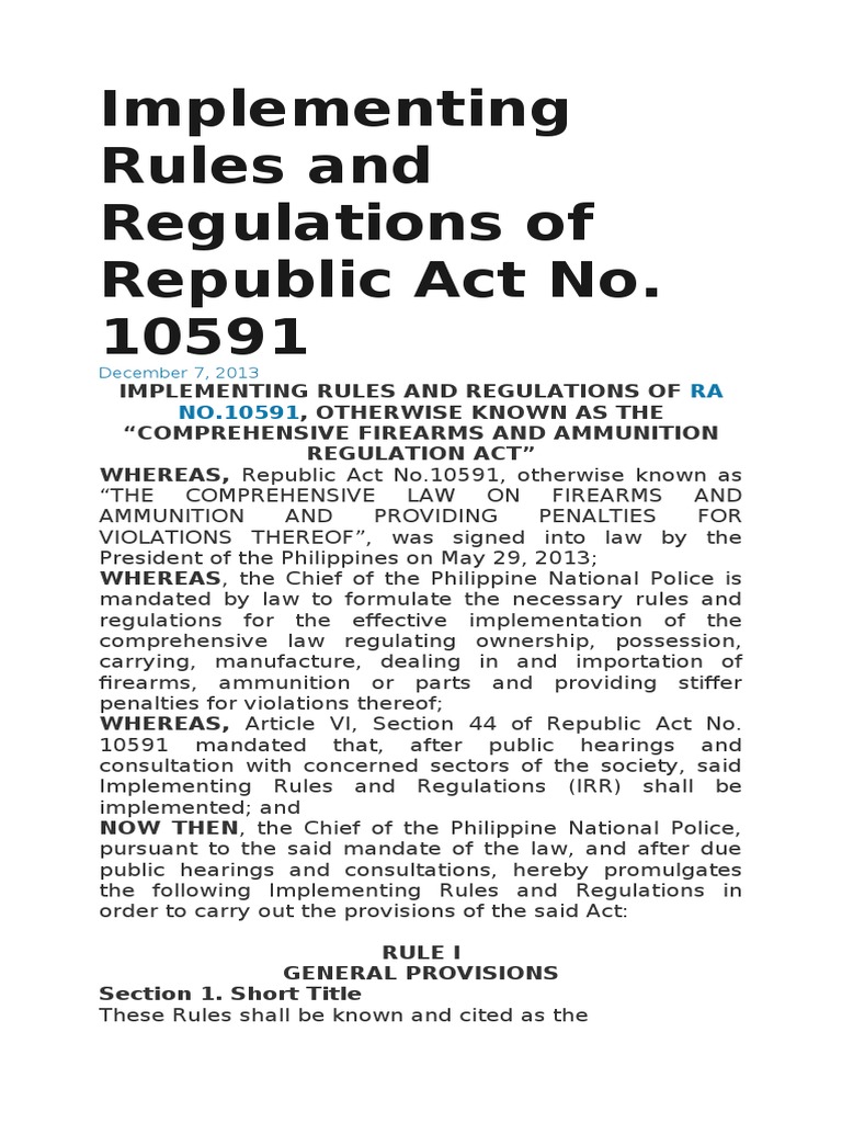 IRR R.A. 10591 Comprehensive FA and Ammunition Regulation Act | PDF ...