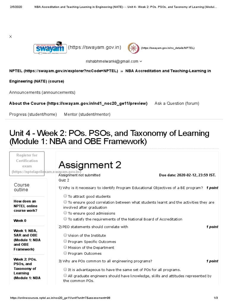 Assignment 2: Unit 4 - Week 2: Pos. Psos, and Taxonomy of Learning ...