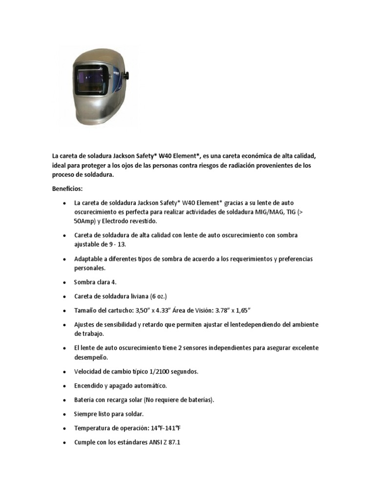 Careta de Soldadura Jackson W40 Element | PDF | Naturaleza