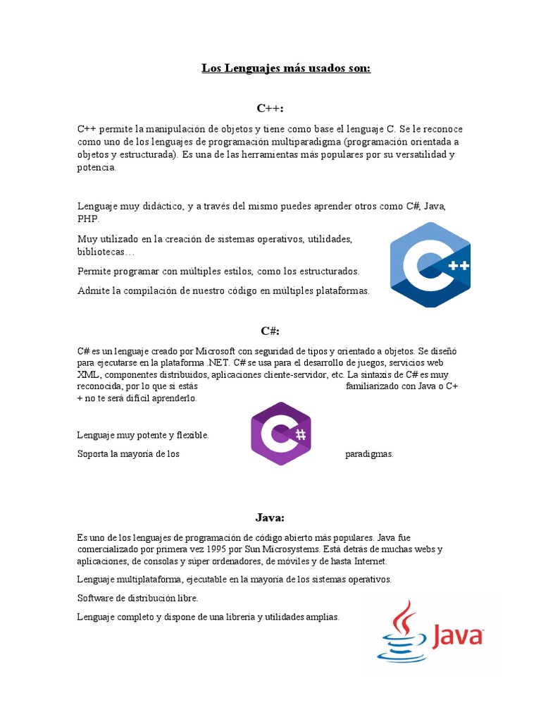 Los lenguajes de programación más populares: una comparación de C++, C# ...