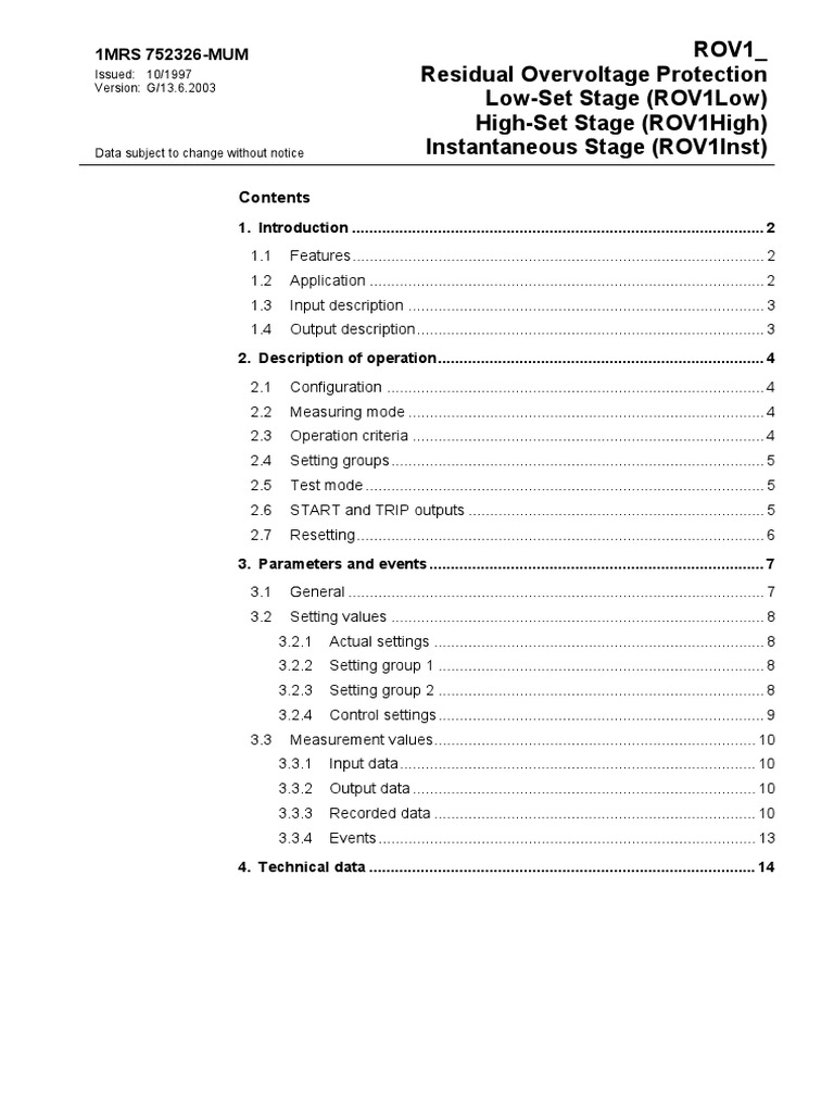 ROV1 - Residual Overvoltage Protection Low-Set Stage (ROV1Low) High-Set Stage (ROV1High ...