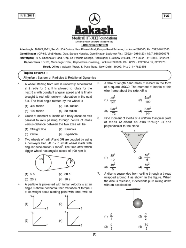 Rotational dynamics and system of particles | PDF | Rotation Around A Fixed Axis | Angular Momentum