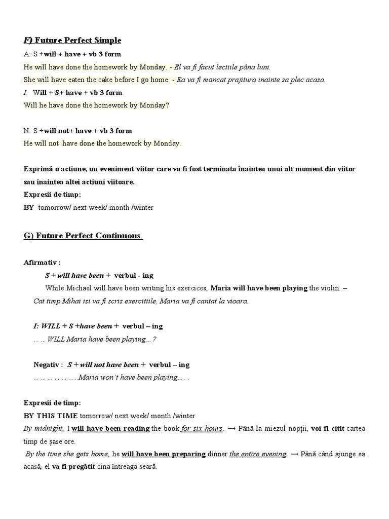 Future Perfect Simple Continuous Teorie Exercises | PDF