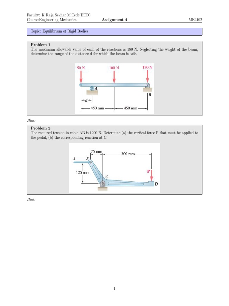 Engineering Mechanics Assignment 4 | PDF