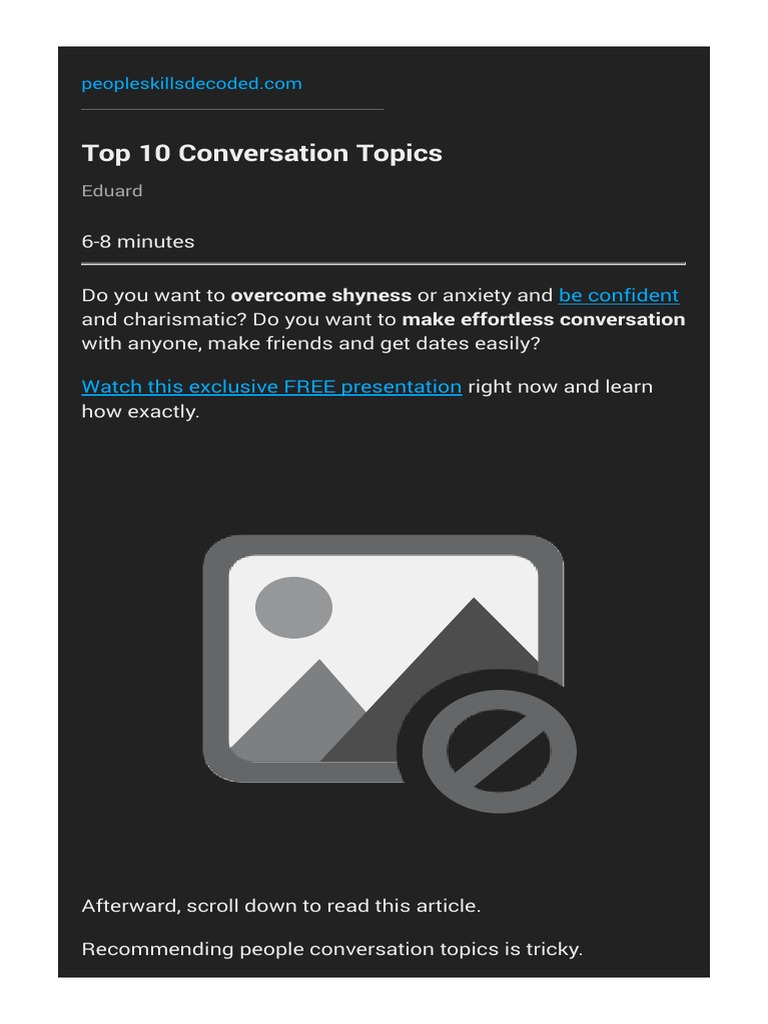 Top 10 Conversation Topics | PDF | Conversation | Psychological Concepts
