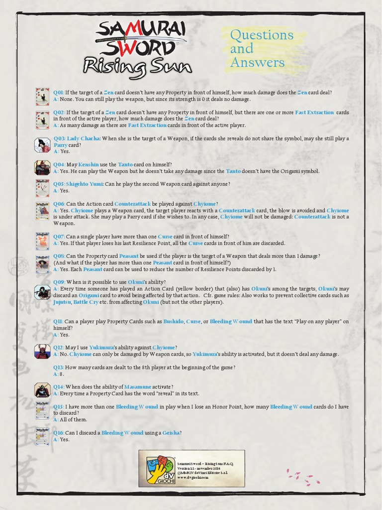 Questions and Answers: ® Samurai Sword - Rising Sun: F.A.Q. Version 1.1 ...