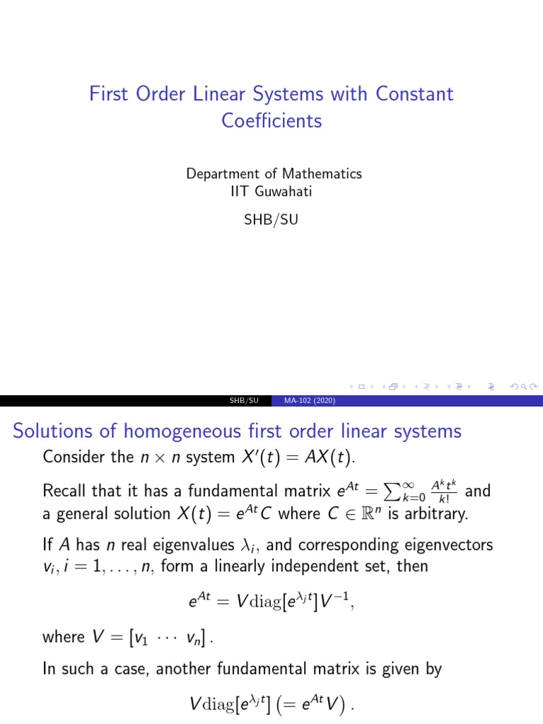 First Order Linear Systems With Constant Coefficients Department Of