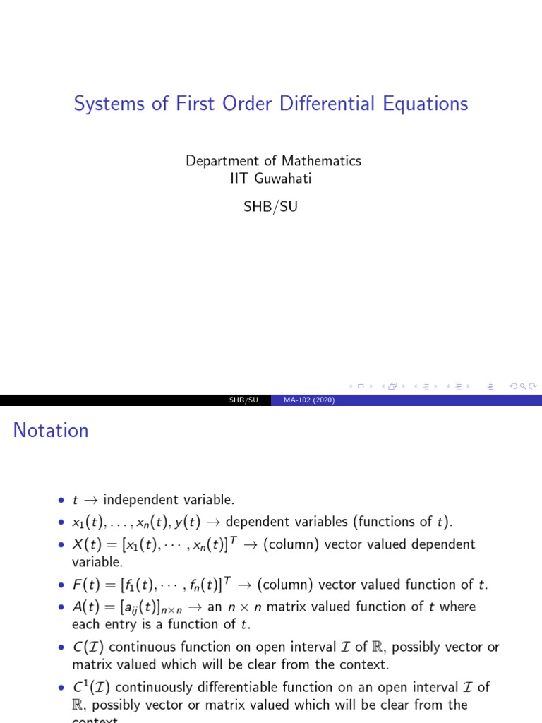 Systems of First Order Differential Equations: An Introduction to ...