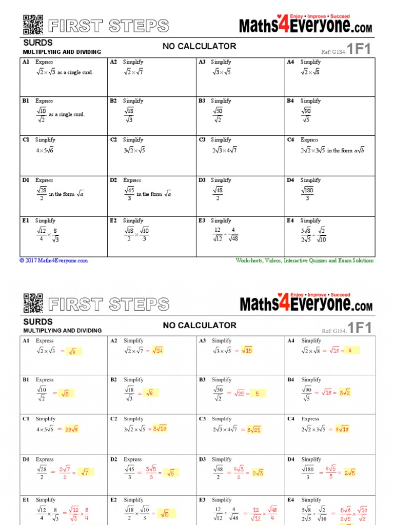 Surds No Calculator: As A Single Surd | PDF