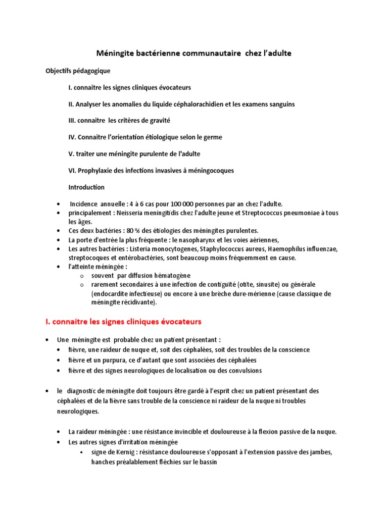 Méningite bactérienne chez l'adulte | PDF | Méningite | Épidémiologie