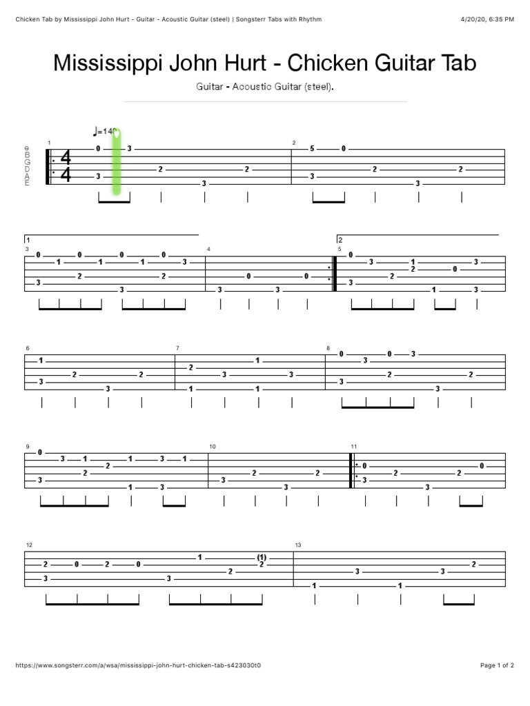 Chicken Tab by Mississippi John Hurt - Guitar - Acoustic Guitar (Steel ...