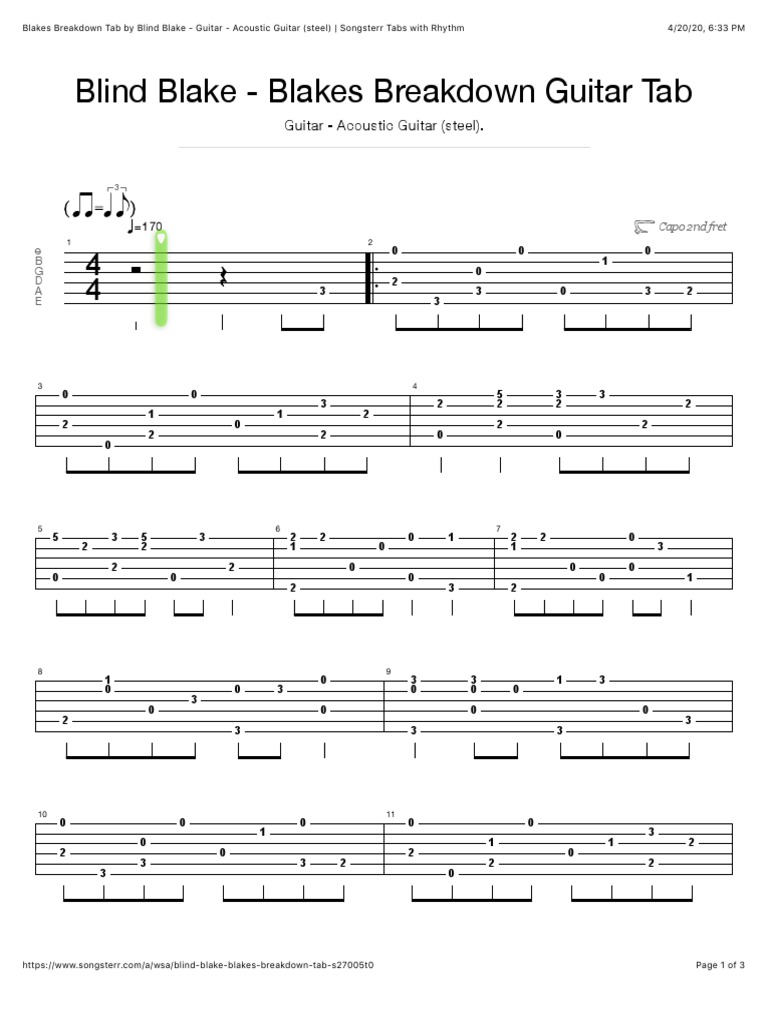 Blakes Breakdown Tab by Blind Blake - Guitar - Acoustic Guitar (Steel ...