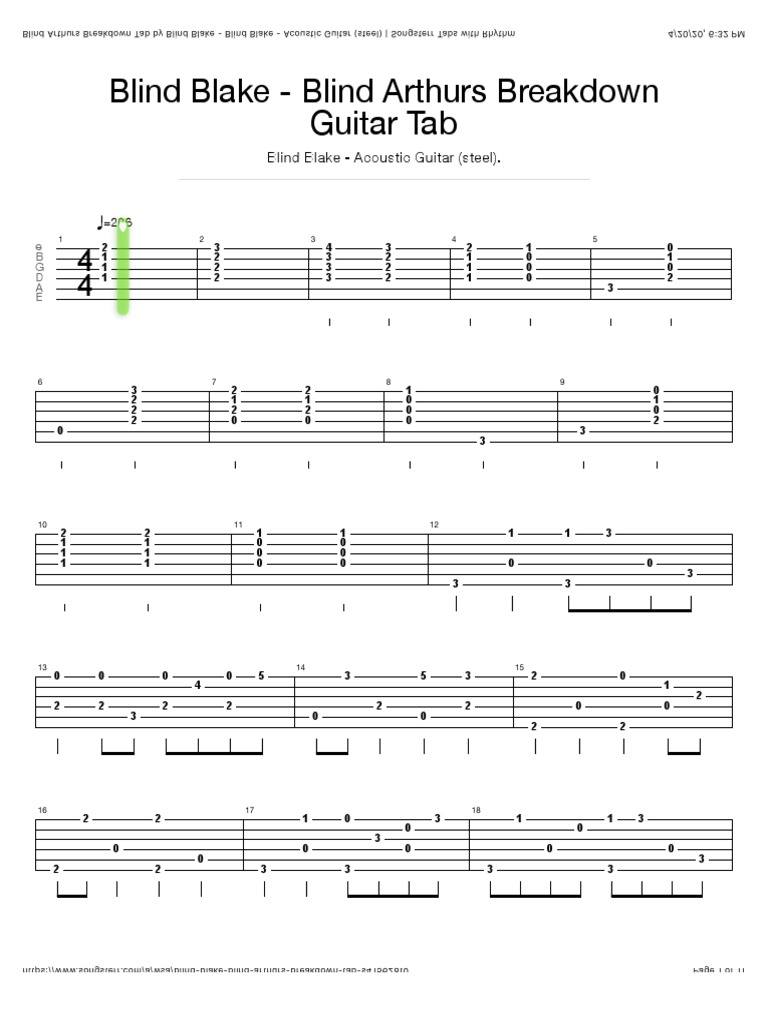 Blind Arthurs Breakdown Tab by Blind Blake - Blind Blake - Acoustic ...