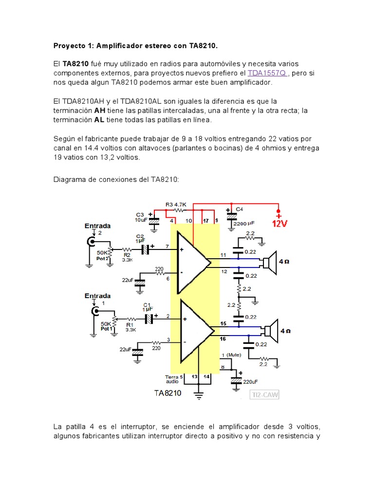 Amplificador Estereo Con TA8210 | PDF | Resistencia Eléctrica y ...