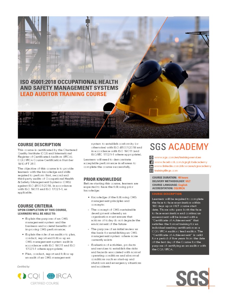ISO-45001 - 2018 OHS Lead Auditor Training Course VILT | PDF | Occupational Safety And Health ...