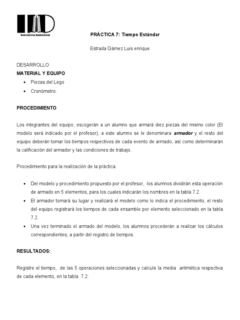 Prácticas Estudio Del Trabajo-PRACTICA 7 | PDF | Prueba (evaluación ...