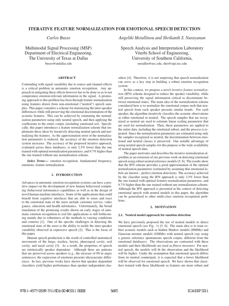 Iterative Feature Normalization For Emotional Speech Detection | PDF | Mathematical Optimization ...