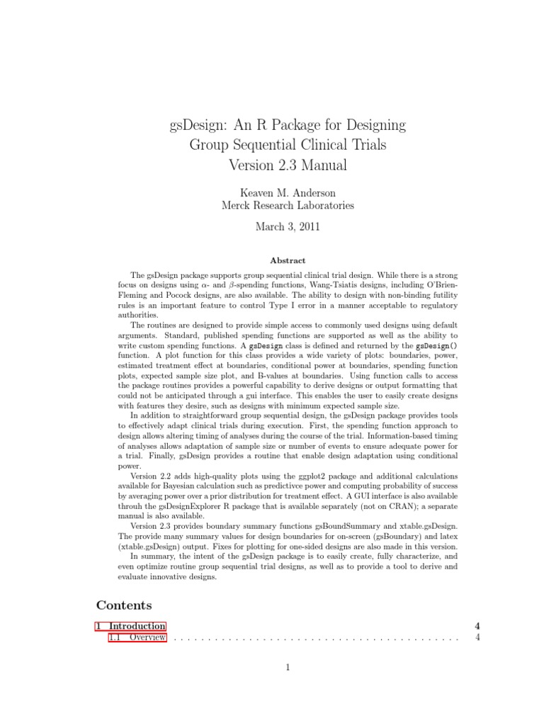 Gsdesign: An R Package For Designing Group Sequential Clinical Trials Version 2.3 Manual | PDF ...