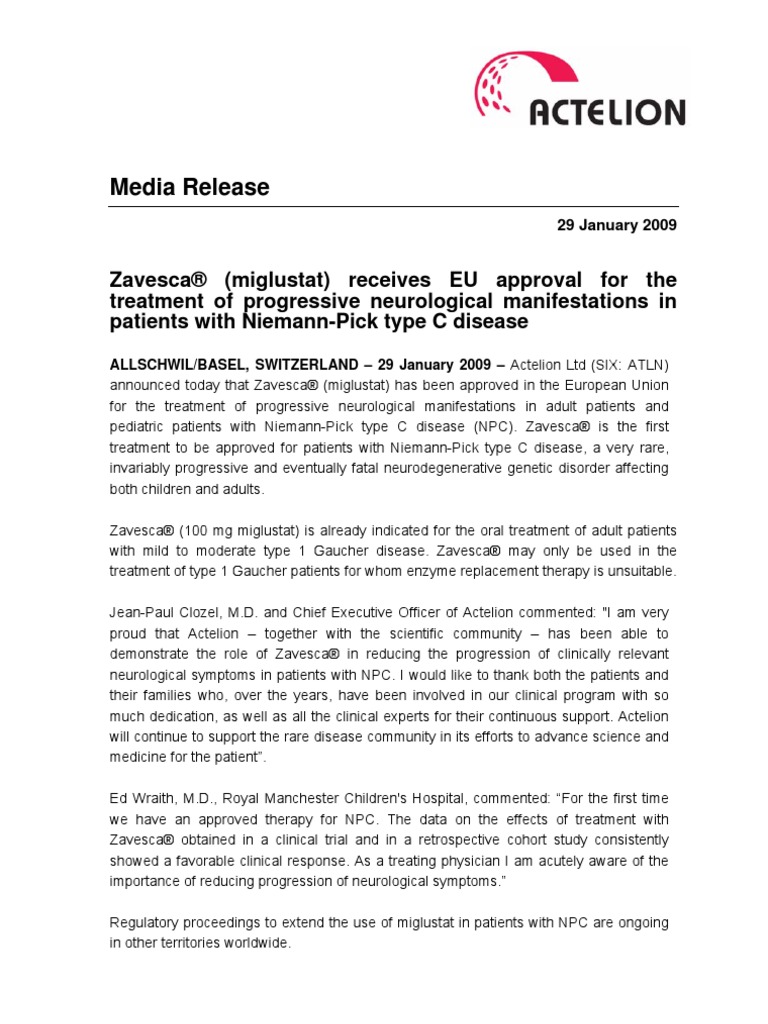 Zavesca R | PDF | Neurology | Clinical Trial