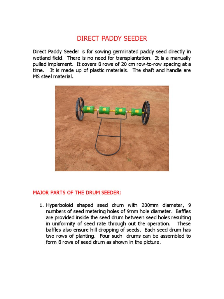 Direct Paddy Seeder Overview and Operation | PDF | Sowing | Seed
