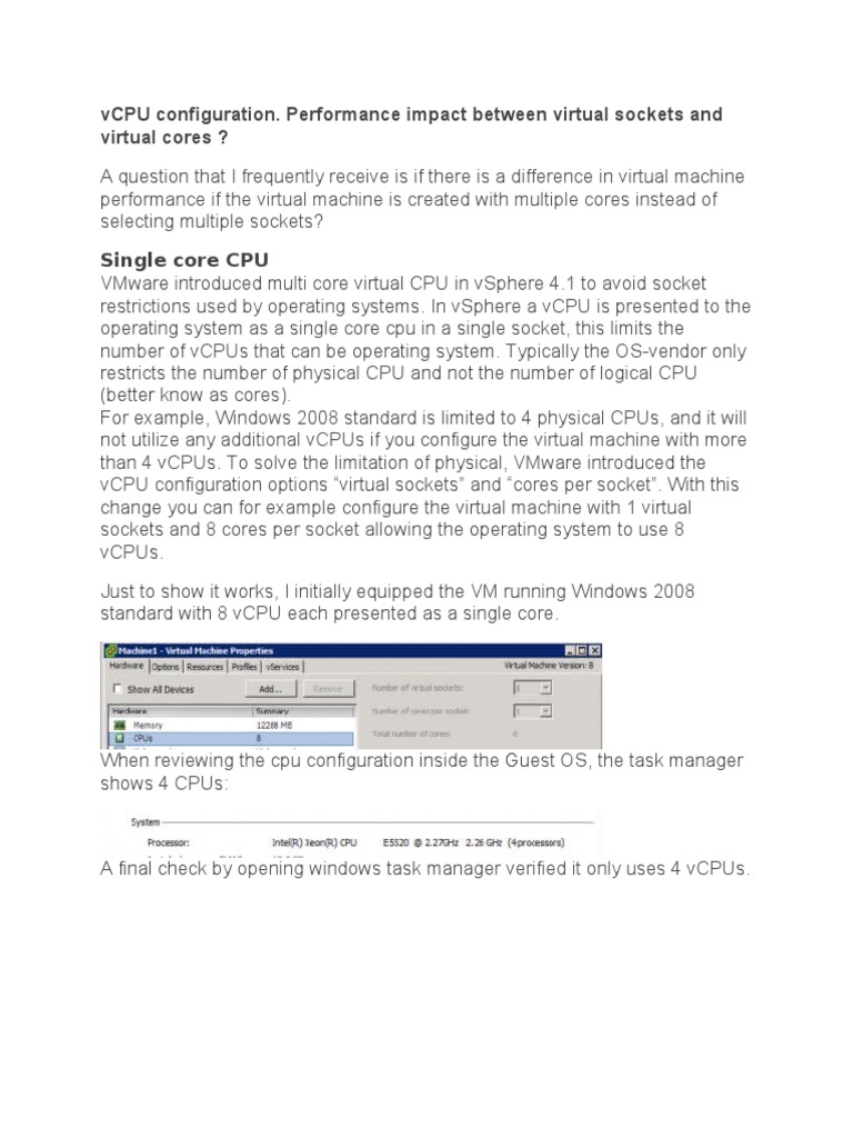 vCPU Configuration. Performance Impact Between Virtual Sockets and Virtual Cores | PDF | Central ...