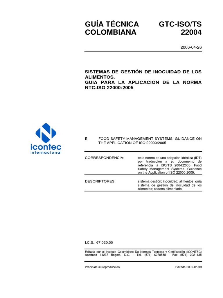 Guía Técnica ISO 22004: Inocuidad Alimentaria | PDF | Análisis de Riesgo y Puntos Críticos de ...