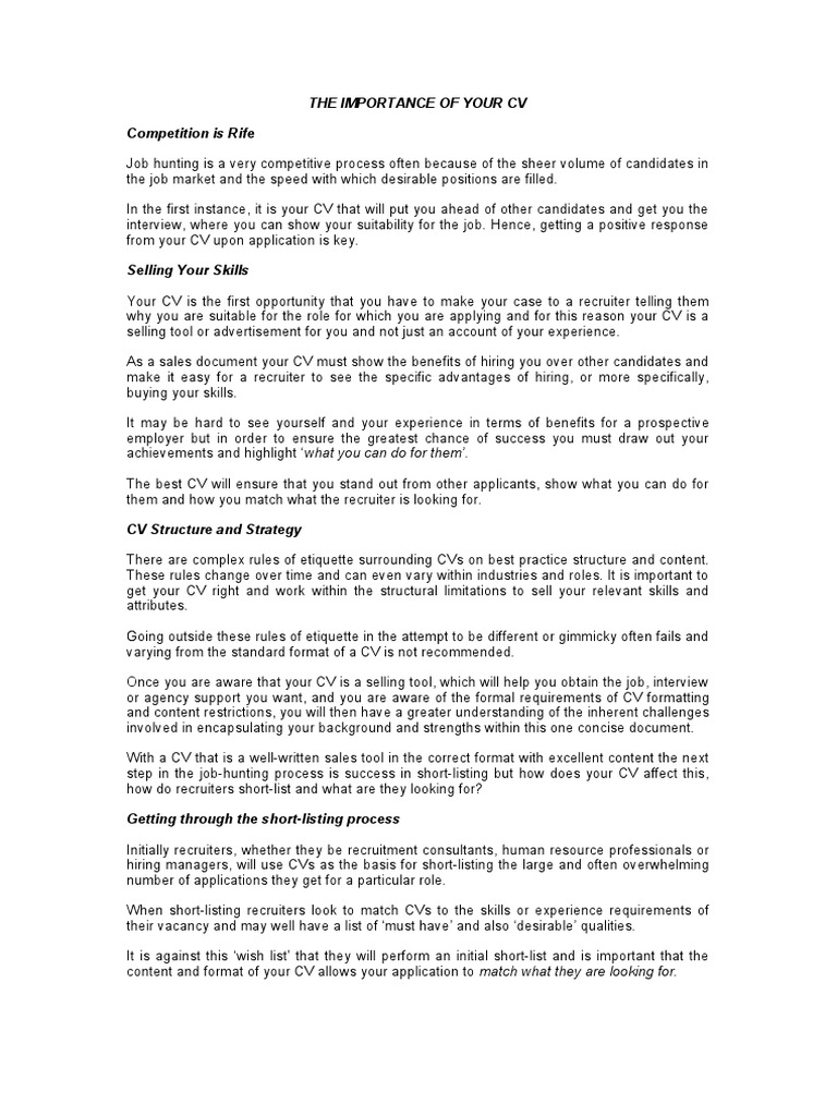 The Importance of Your CV | PDF | Résumé | Lie