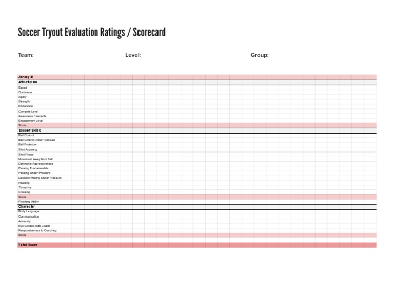 Soccer Evaluation Sheet Categories 0 | PDF | Career & Growth | Sports ...
