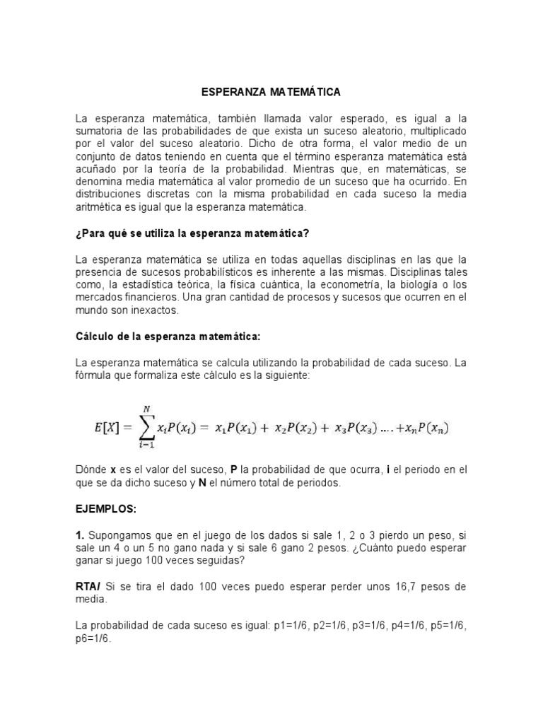 Introducción a la Esperanza Matemática | PDF | Valor esperado ...