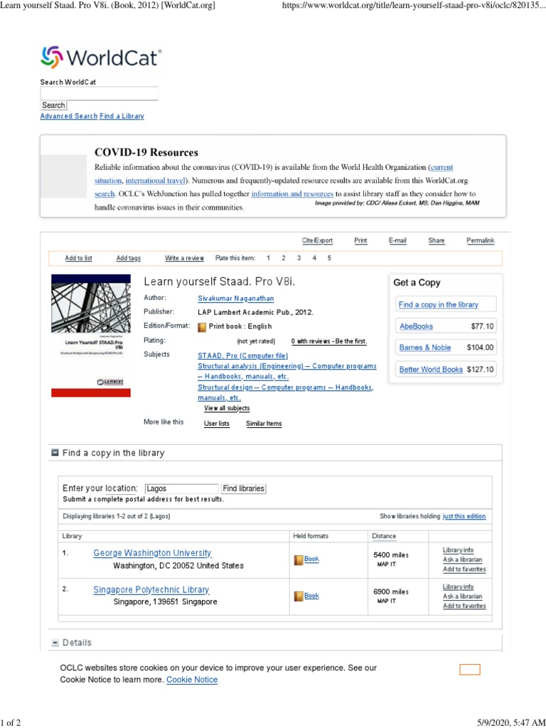 Learn Yourself Staad - Pro V8i - (Book - 2012) WorldCat | PDF | Tag (Metadata) | Http Cookie