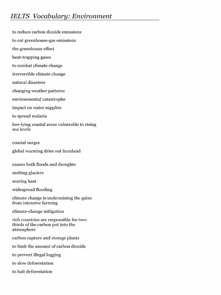 Environment (Vocabulary For Ielts Writing Task 2) | PDF