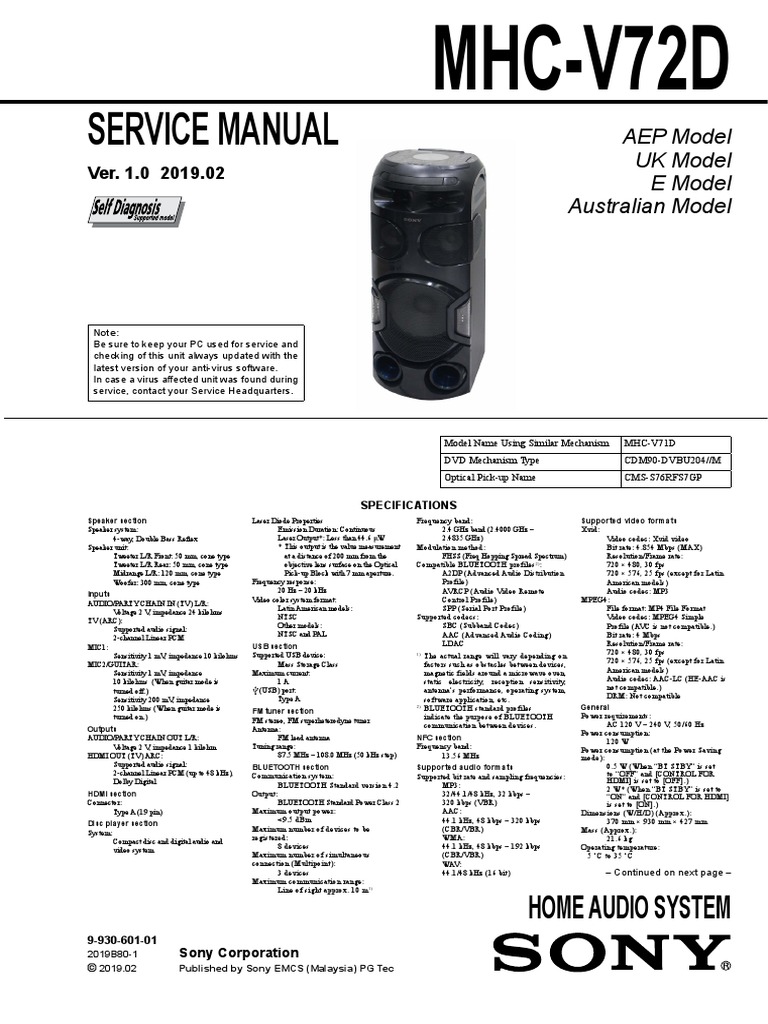 Sony Mhc-V72d Ver. 1.0 | PDF | Hdmi | Frequency Modulation