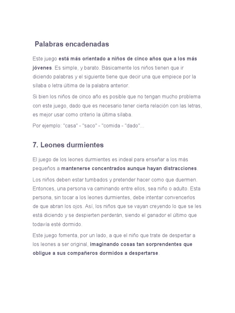 Juego de Palabras Encadenadas para Niños | PDF
