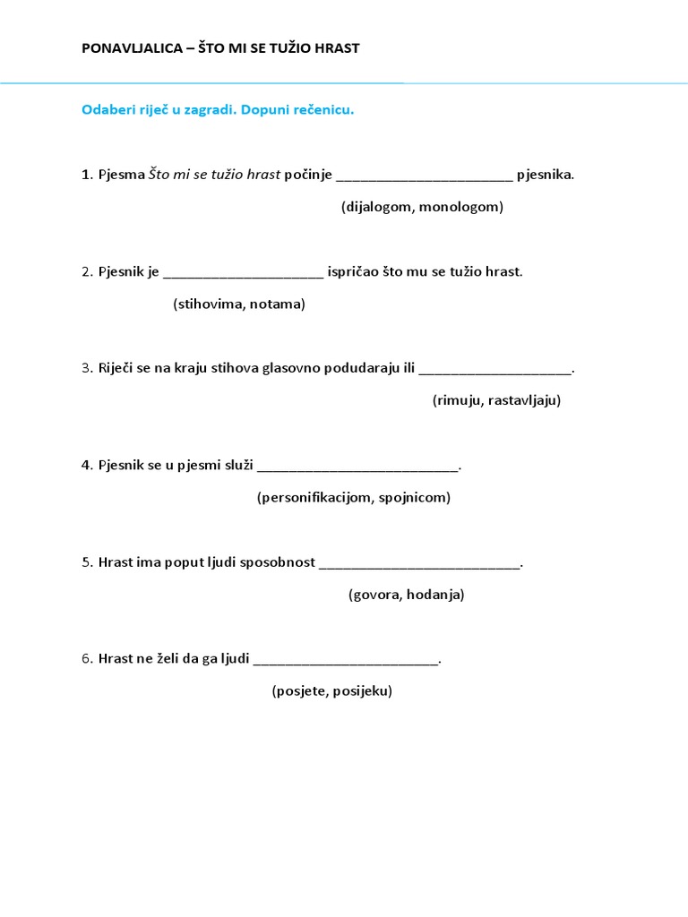 Ponavljalica Sto Mi Se Tuzio Hrast | PDF