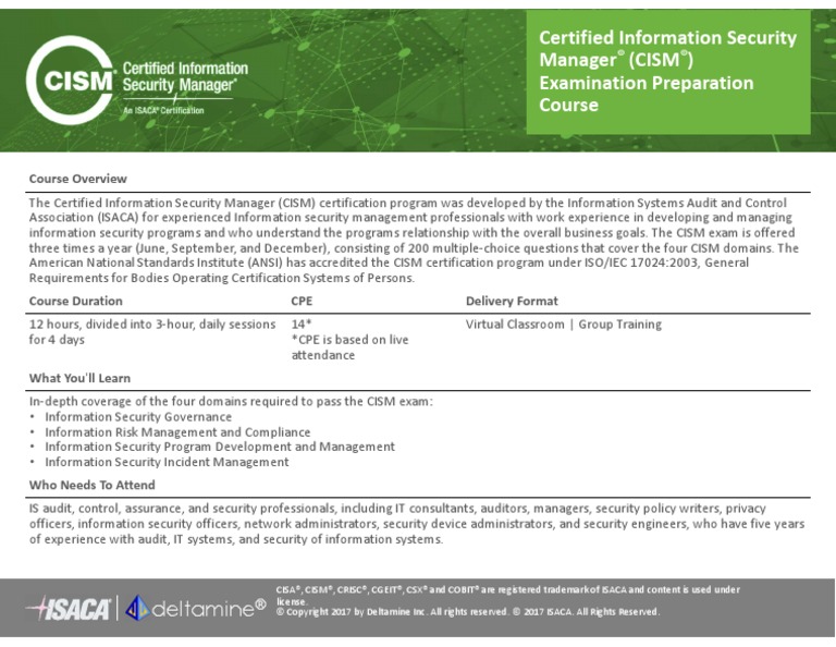 Certified Information Security Manager (Cism) Examination Preparation ...