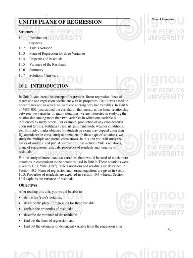 Plane of Multiple Regression: Determining the Regression Coefficients and Residuals for Three ...