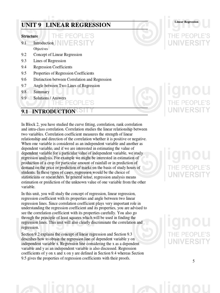 Unit 9 Linear Regression: Structure | PDF | Regression Analysis | Correlation And Dependence