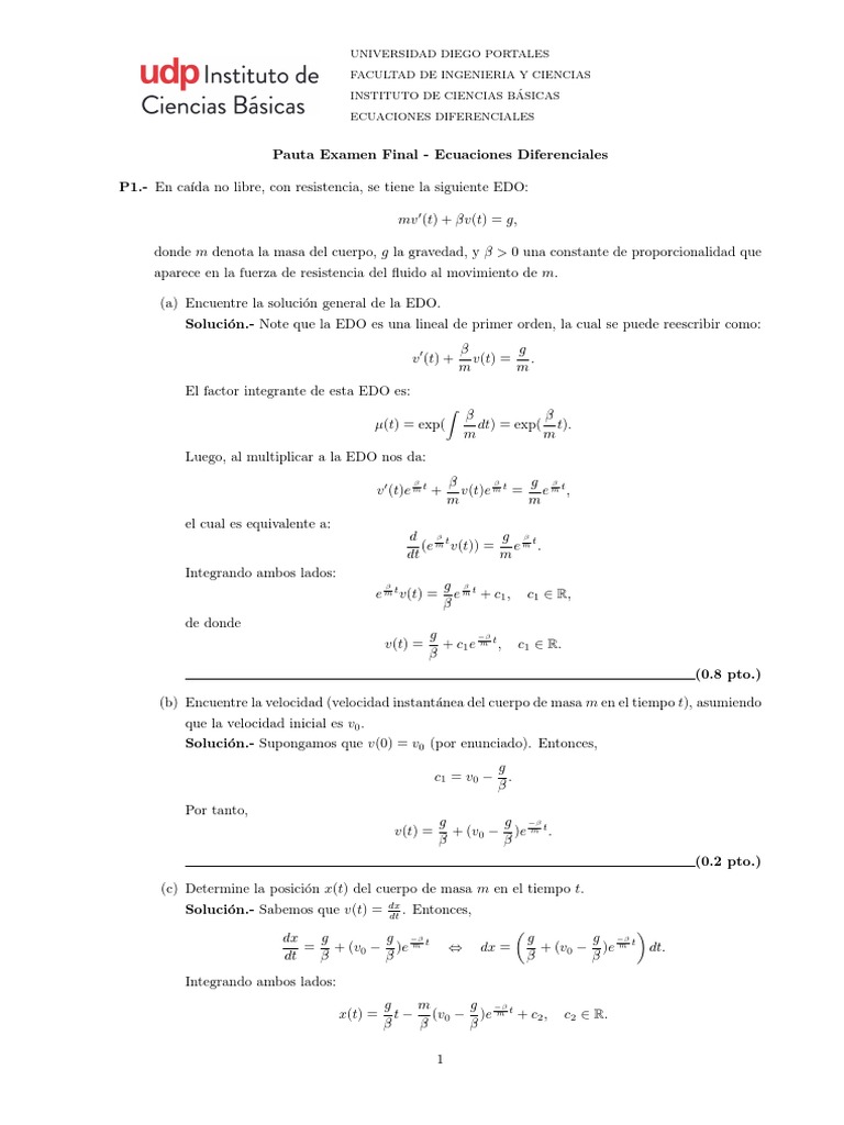 2018 1 Examen Edo | PDF | Ecuación diferencial ordinaria | Ecuaciones