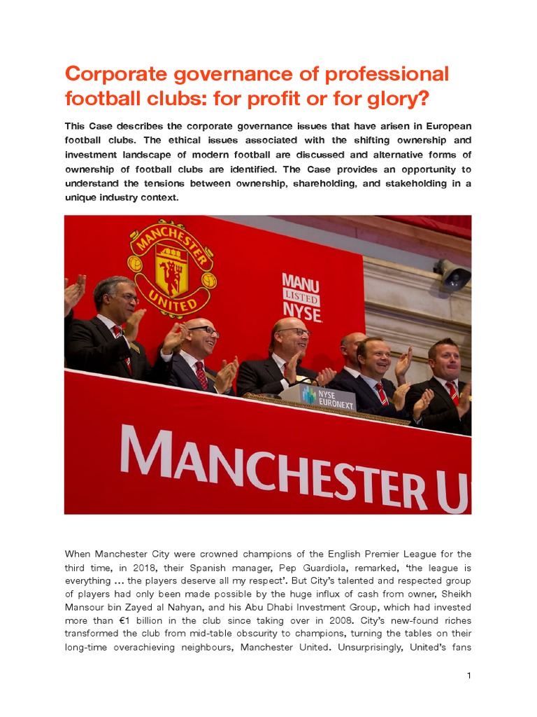 Corporate Governance of Professional Football Clubs - For Profit or For ...