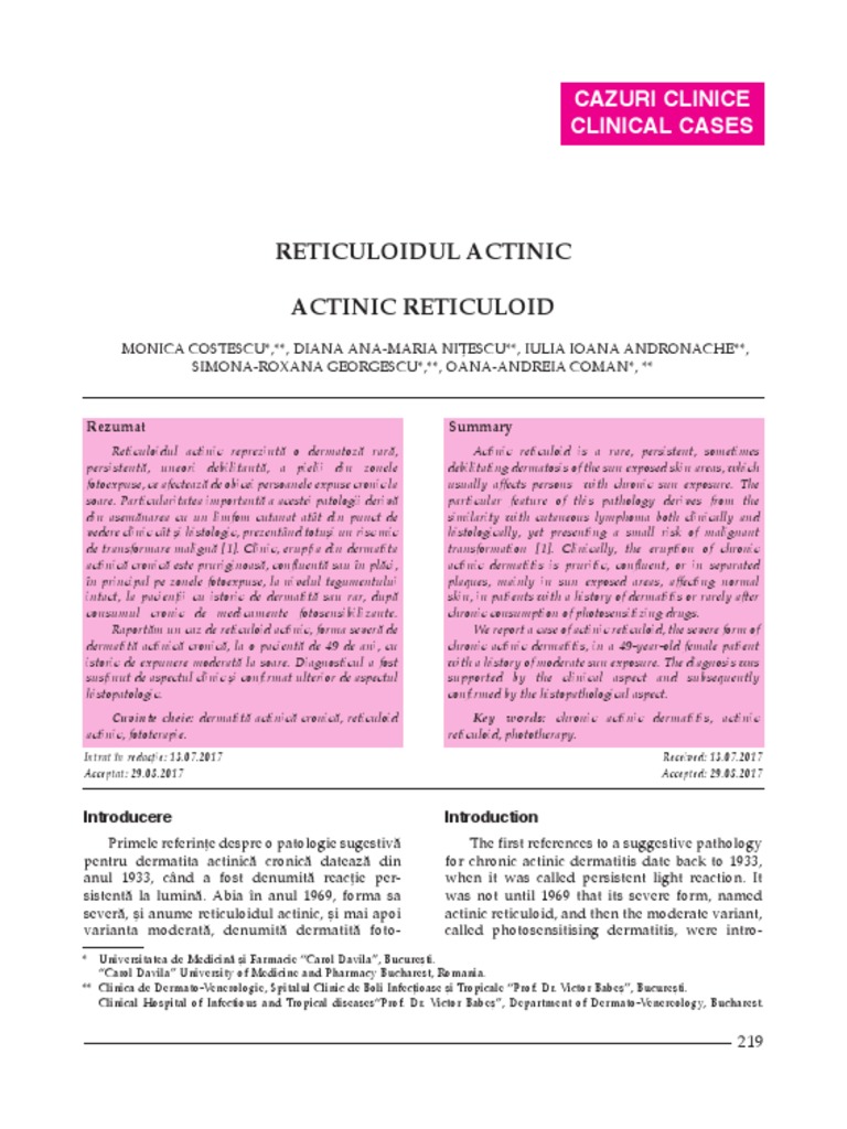 RETICULOIDUL ACTINIC Ro 320 | PDF | Ultraviolet | Dermatitis