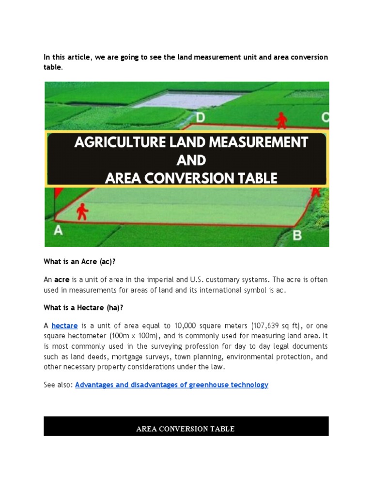 Agricultural Land Measurement Units | PDF | Acre | Foot (Unit)