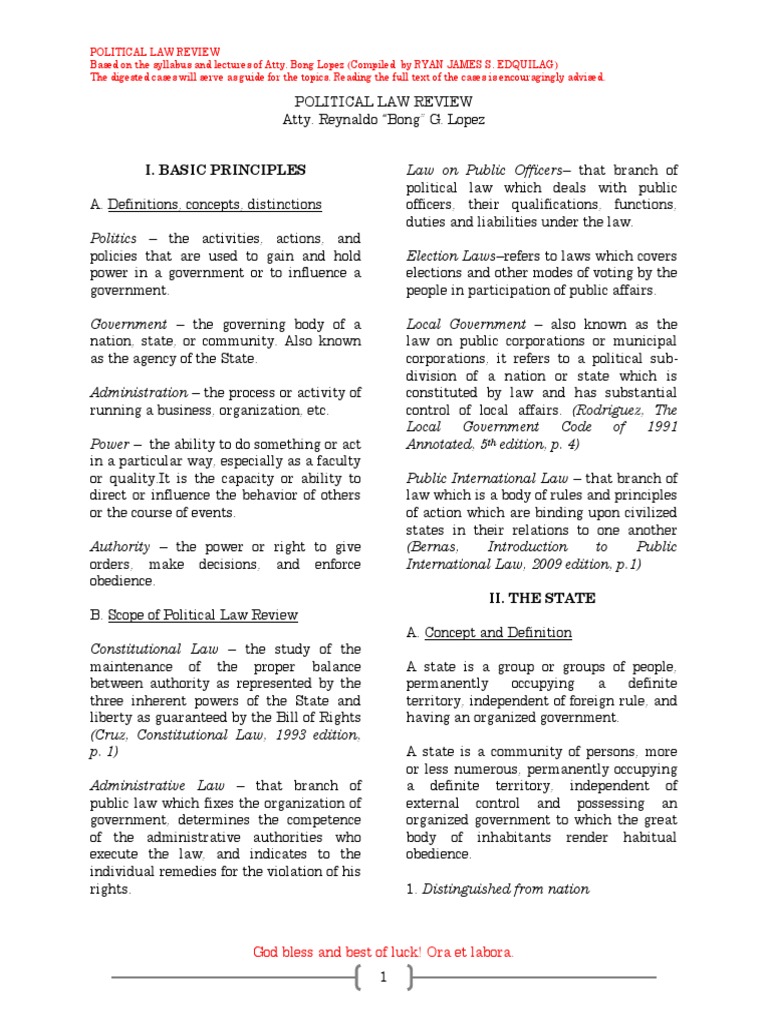 Political Law Review Notes Up To Suffrage PDF | PDF | Territorial ...