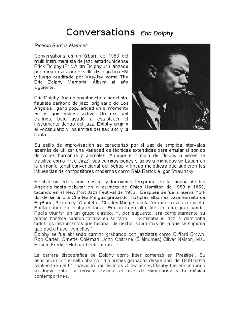 Conversations Eric Dolphy | PDF | Jazz | Estilos americanos de música