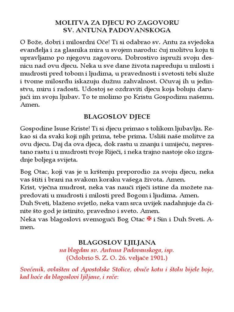 Blagoslov Djece I Ljiljana Sv. Antun | PDF