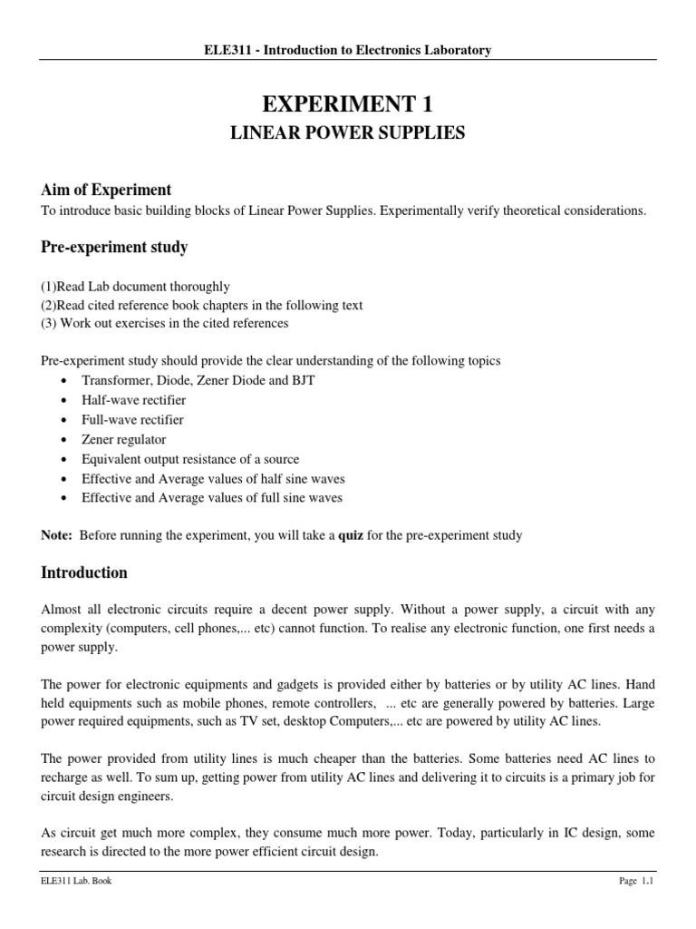 Experiment 1: Linear Power Supplies | PDF | Rectifier | Power Supply