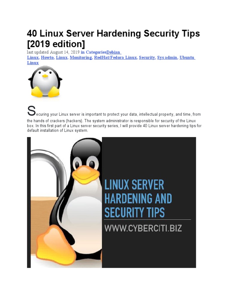 40 Linux Server Hardening Security Tips | PDF | Superuser | Password