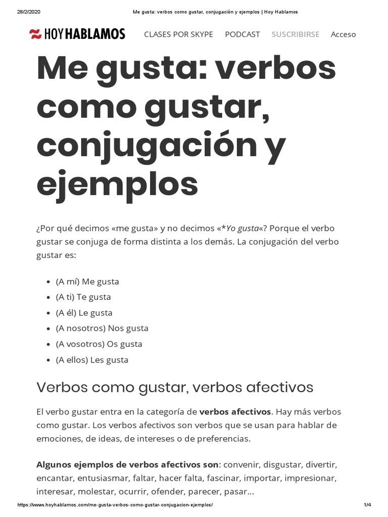 Me Gusta - Verbos Como Gustar, Conjugación y Ejemplos - Hoy Hablamos ...