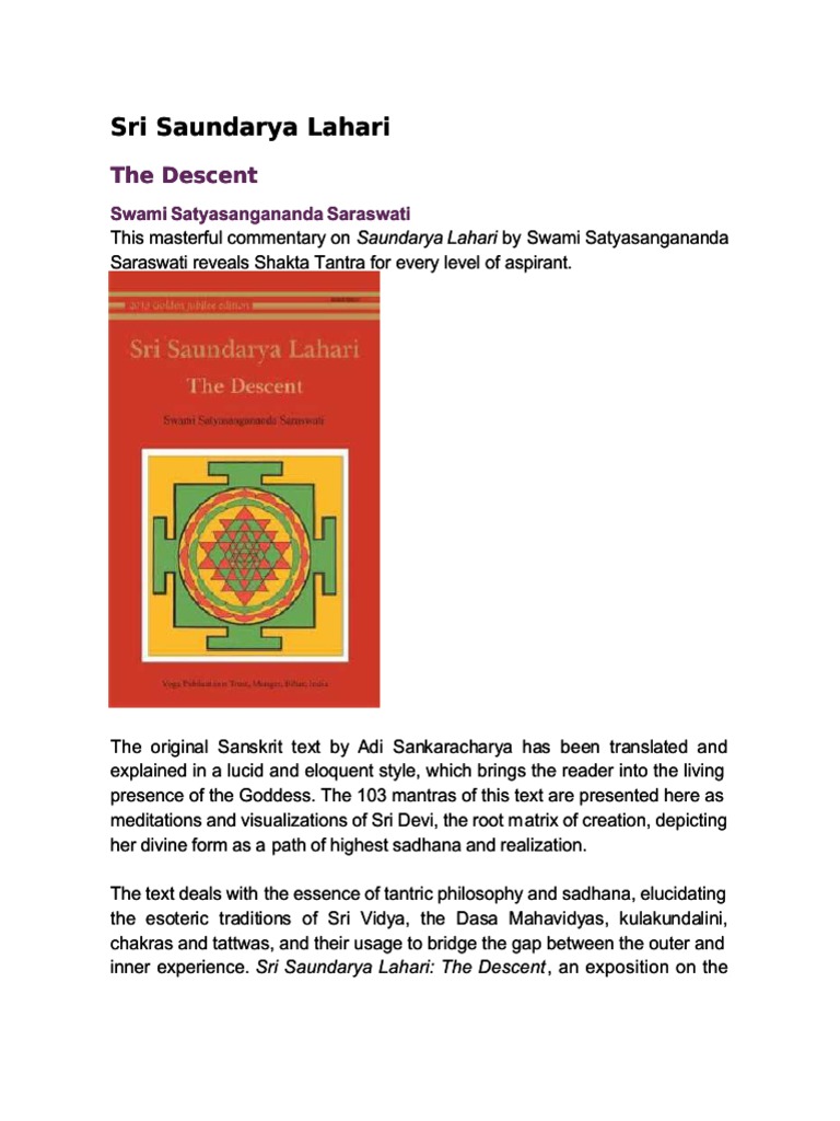 Sri Saundarya Lahari Sri Saundarya Lahari: The Descent | PDF | Tantra | Hindu Behaviour And ...