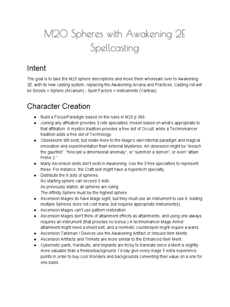 M20 Spheres With Awakening 2E Spellcasting | PDF | Chinese Martial Arts | Leisure
