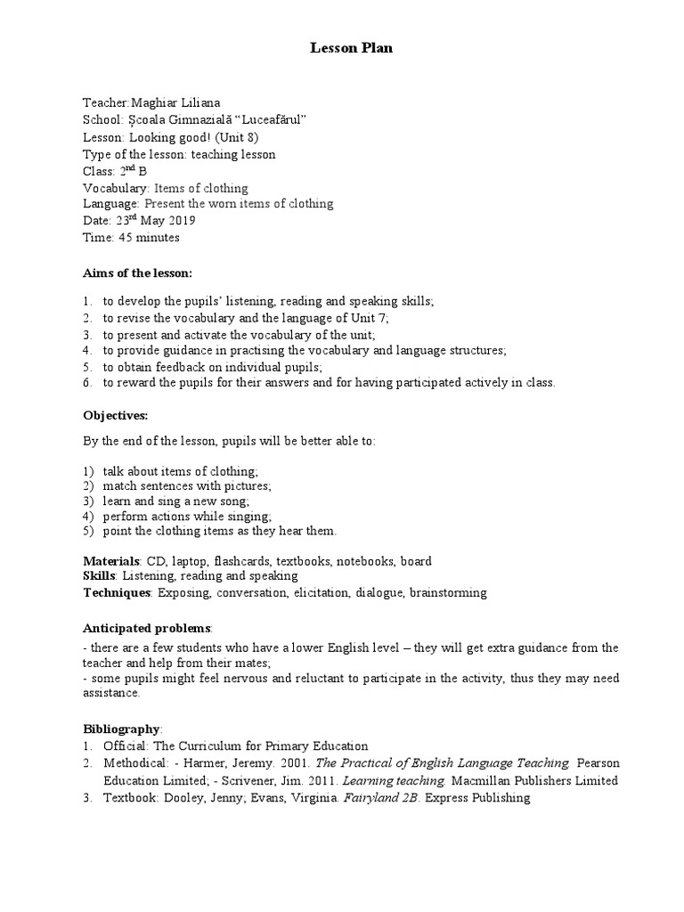 LESSON PLAN - Grade 2, Looking Good! - Teaching Lesson | PDF ...